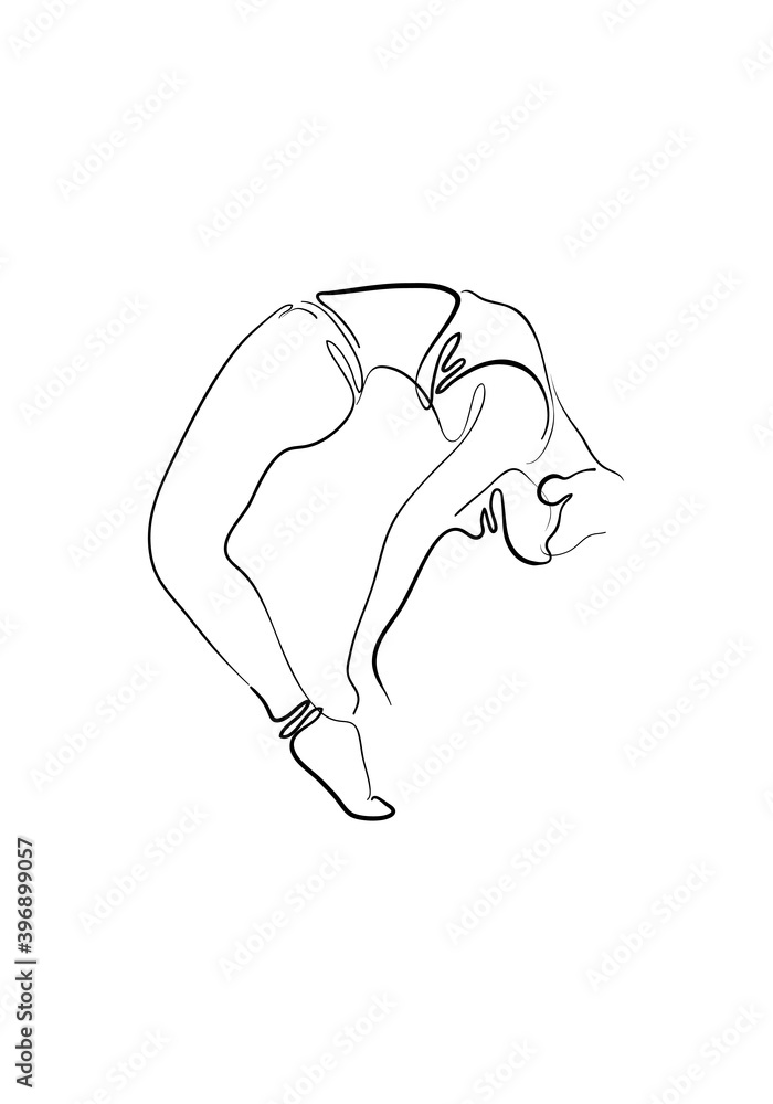 Hand drawn line art illustration of Ankle Stretch Bow pose Stock Photo ...