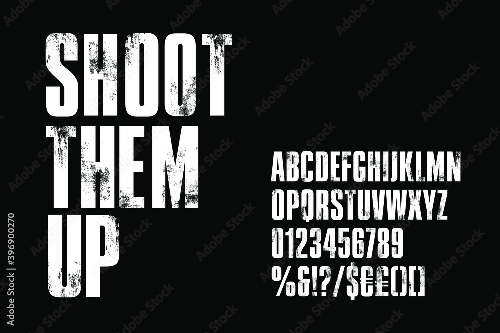 Distressed condensed bold alphabet for post-apocalyptic titles. Vector ...