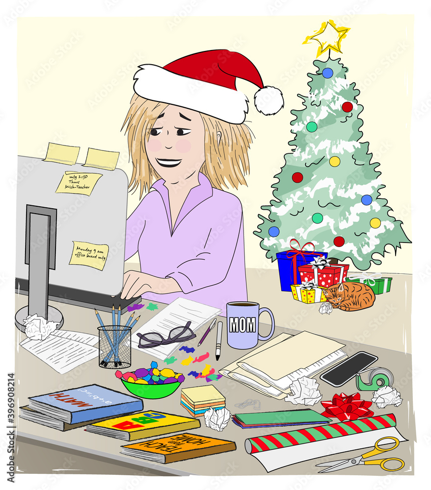 mother, stress, tired, christmas, busy, computer, laptop, home school ...