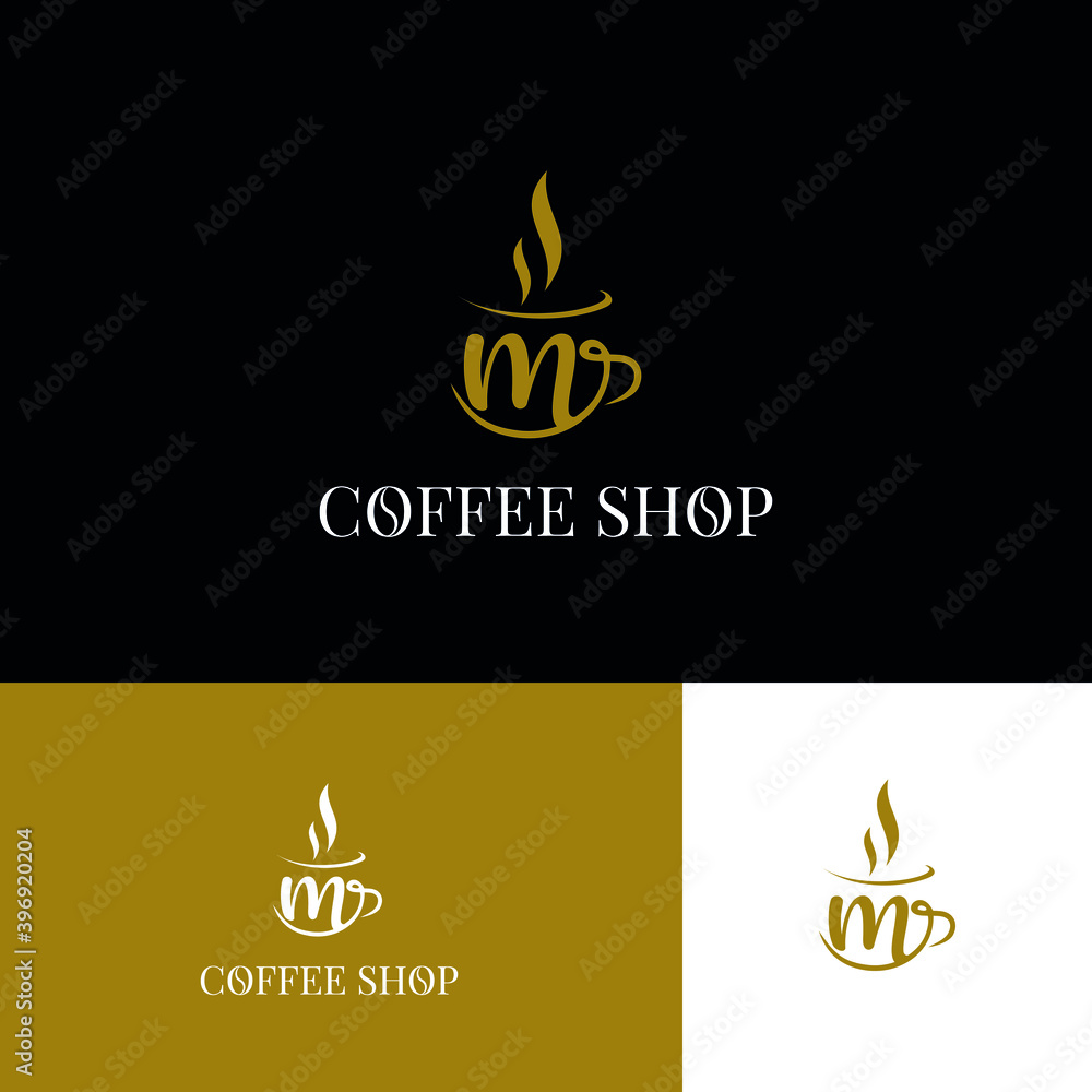Initial m letter on cup coffee concept logo for coffee shop and store ...