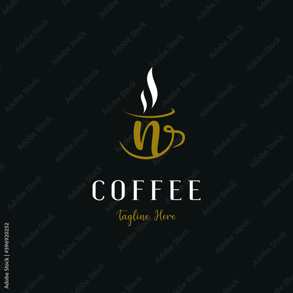 Initial n letter on cup coffee concept logo for coffee shop and store ...
