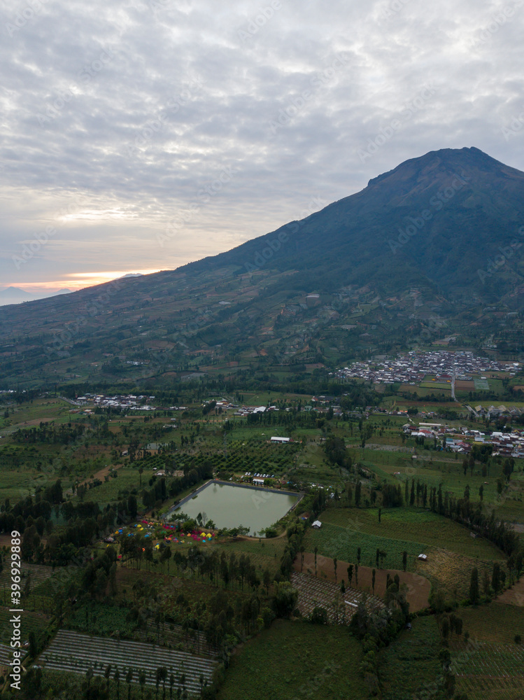 aerial view of Embung Kledung, tourist destination in Temanggung ...