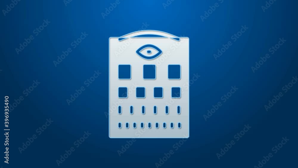 White line Eye test chart icon isolated on blue background. Poster for ...