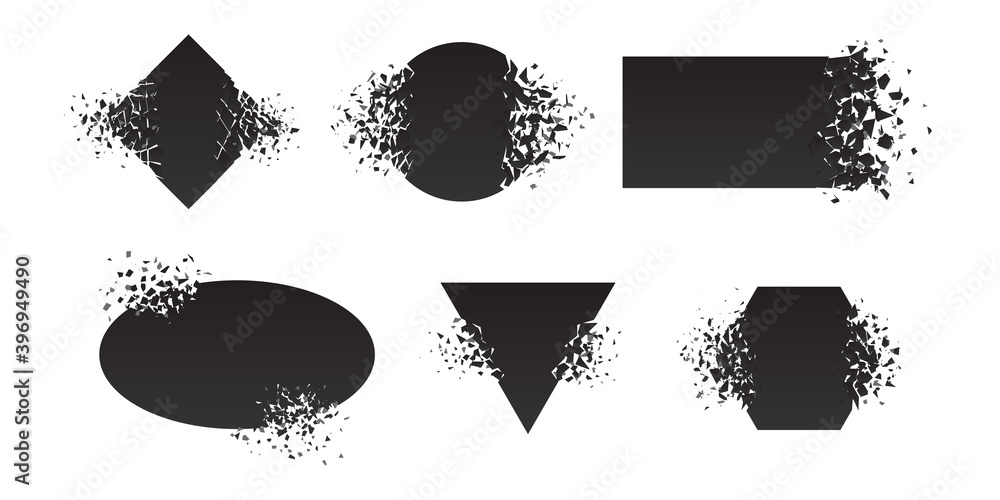 Shape shattered and explodes flat style design vector illustration set ...
