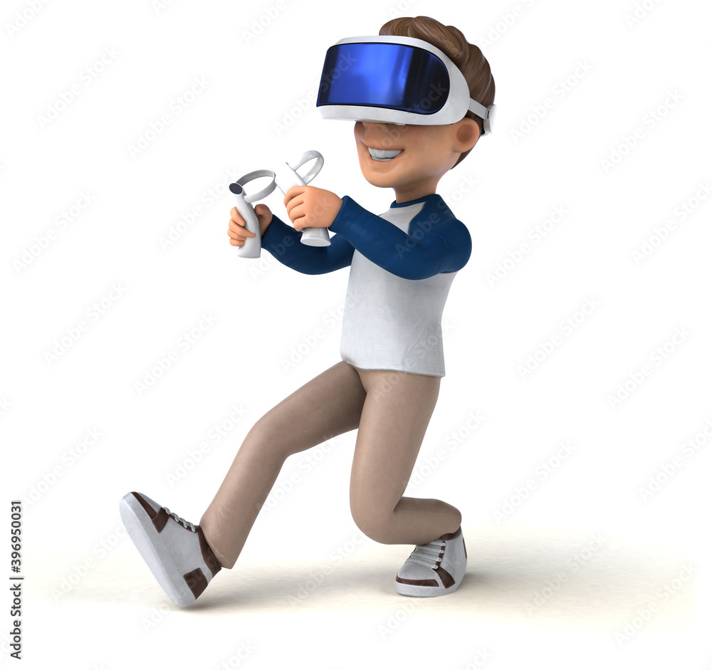 Fun 3D illustration of a cartoon kid with a VR helmet Stock ...