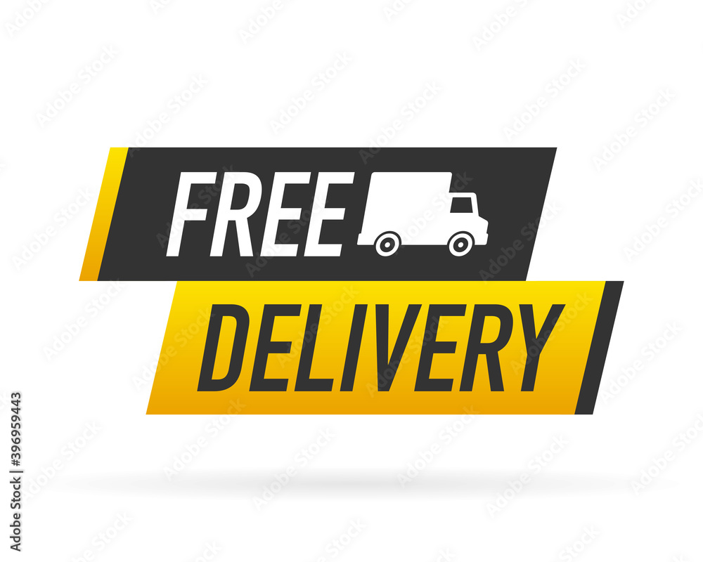 Free delivery service badge. Free delivery order with car on white ...