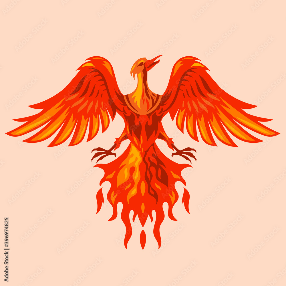 Red Phoenix Mascot Character logo design with fire effect. vector ...