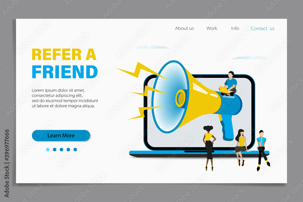 Refer a friend vector illustration concept. Group of young man and ...
