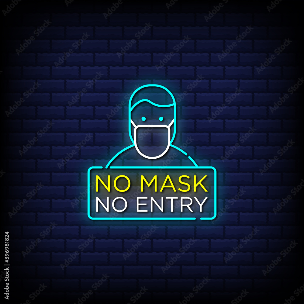 No mask no entry awareness for corona virus neon signs style text Stock ...