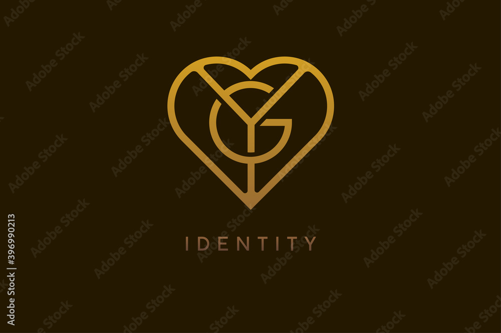 Abstract initials G and Y logo, gold colour line style heart and letter ...