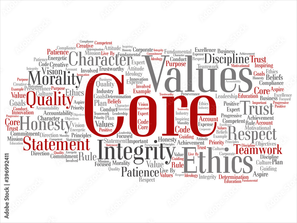 Vector conceptual core values integrity ethics abstract concept word ...