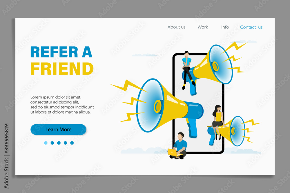 Refer a friend vector illustration concept. Group of young man and ...