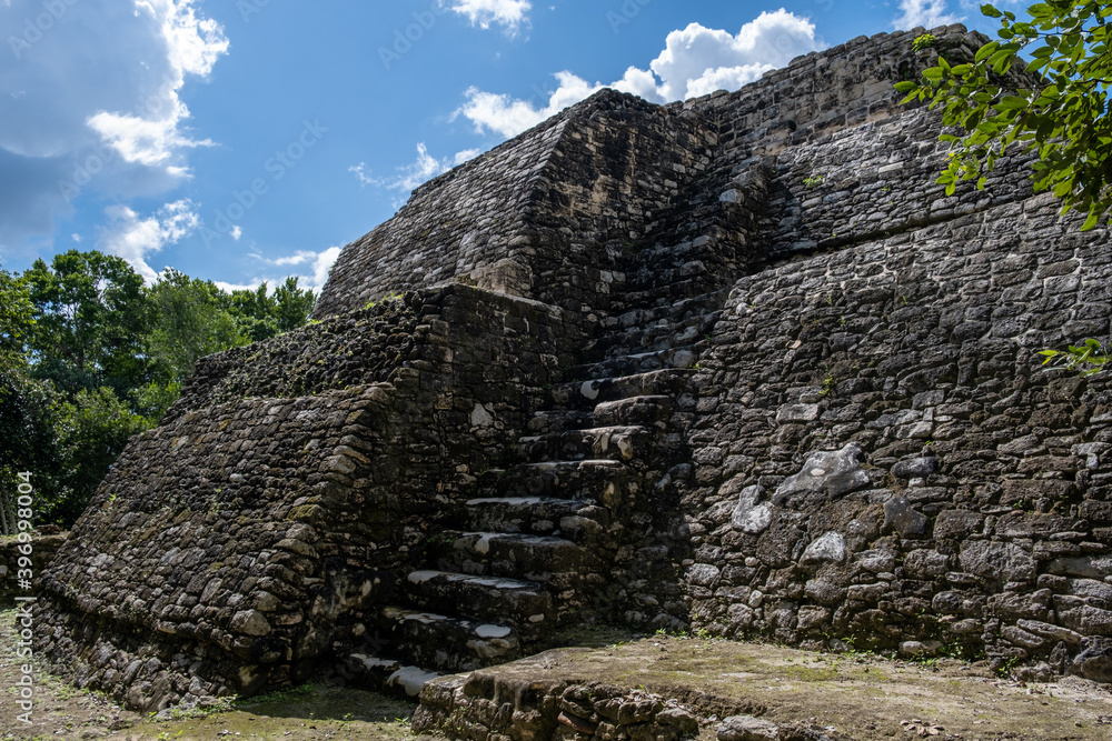 Details of Ichkabal pyramid. Mayan archeological site. Hidden pyramid ...