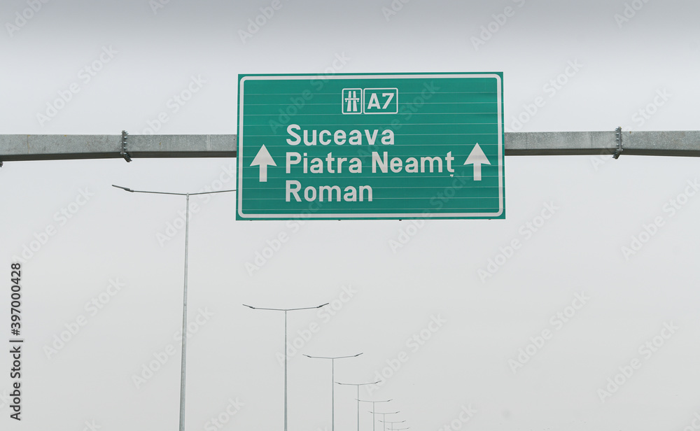 A7 highway motorway road in Romania next to Bacau during a cloudy day ...