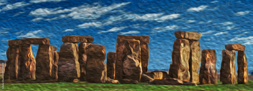 Standing stones arranged in a circle shape forming the Stonehenge ...