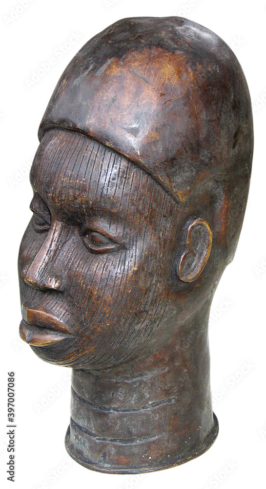 African sculpture of the head, isolated on white background Stock Photo ...