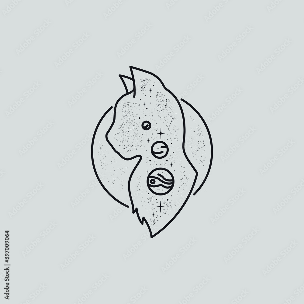 mono line art vector of cat planets. planets inside cat head ...