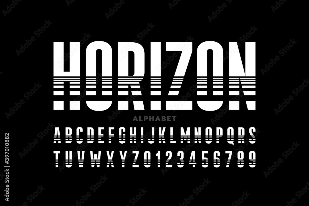 Horizon line style condensed font, alphabet letters and numbers Stock ...