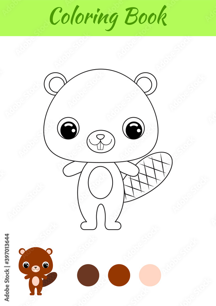 Coloring book little baby beaver. Coloring page for kids. Educational ...