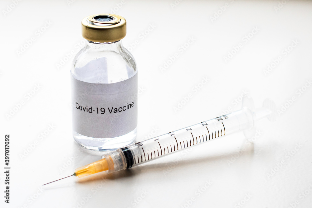 a vial with a medicine for the coronavirus, a vaccine for covid-19 with ...