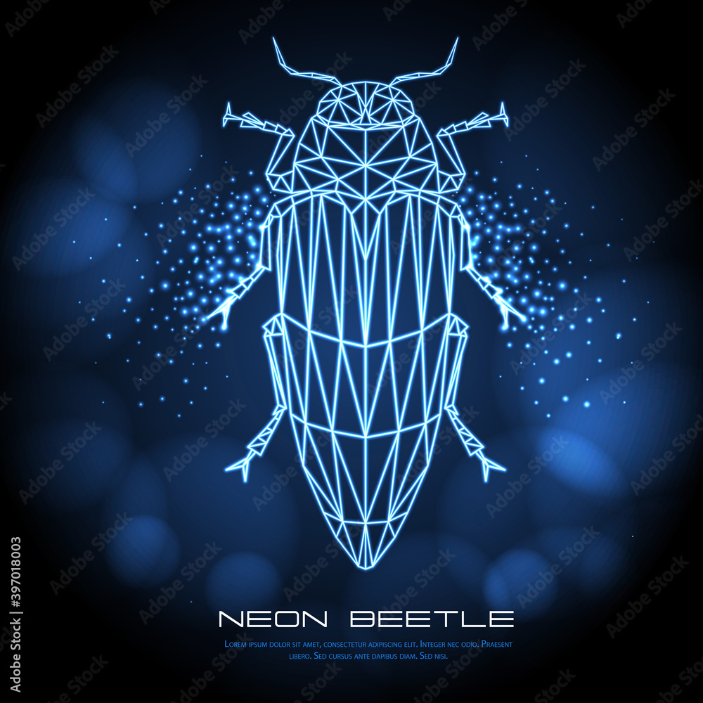 Abstract neon polygonal triangle Belionota tricolor beetle. Bug neon ...