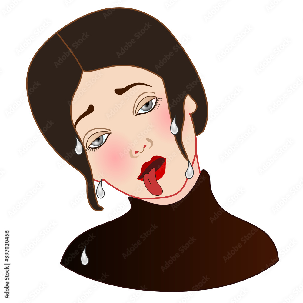 emoticon with a cool deadly girl that sticks out its tongue, sweat ...