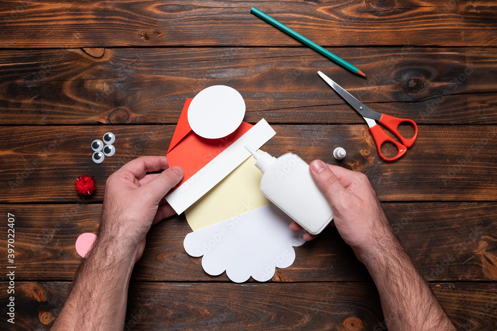 Step 10. DIY Craft Christmas card Santa Claus. Christmas craft paper ...