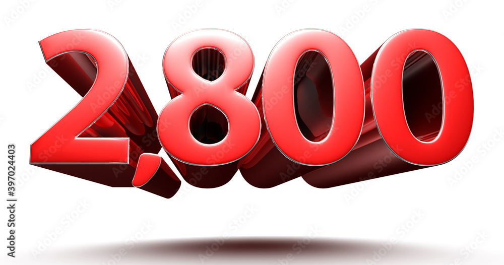Red numbers 2800 isolated on white background illustration 3D rendering ...