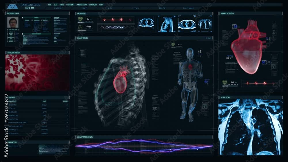 Futuristic technological interface analyzing human male anatomy ...