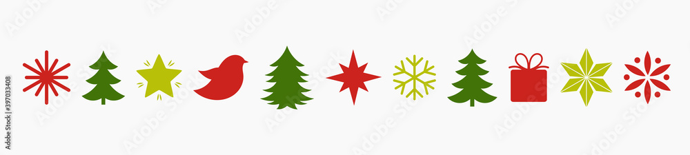 Christmas flat design red and green icons elements border. Stock Vector ...