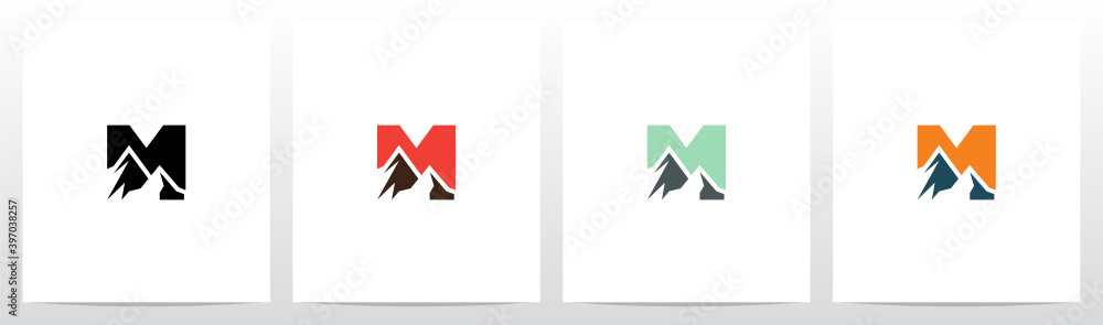 Mountain On Letter Logo Design M Stock Vector | Adobe Stock