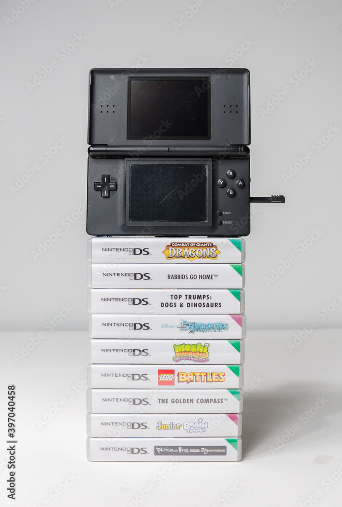 london, england, 05/05/2019 A onyx black nintendo ds lite hand held ...