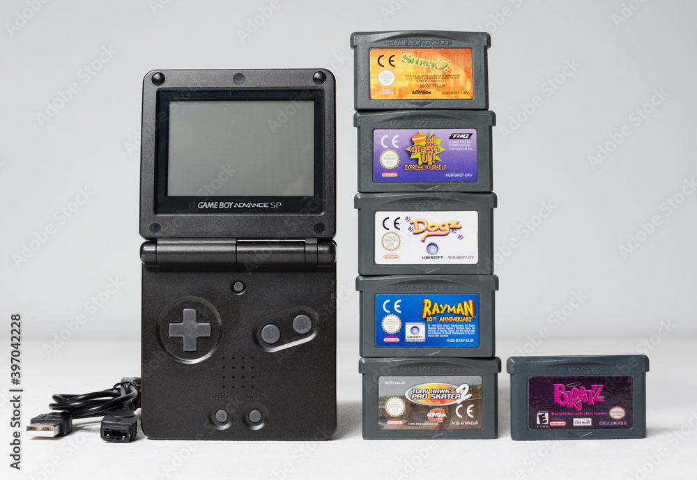 london, england, 26/06/2020 A retro hand held nintendo black gameboy ...