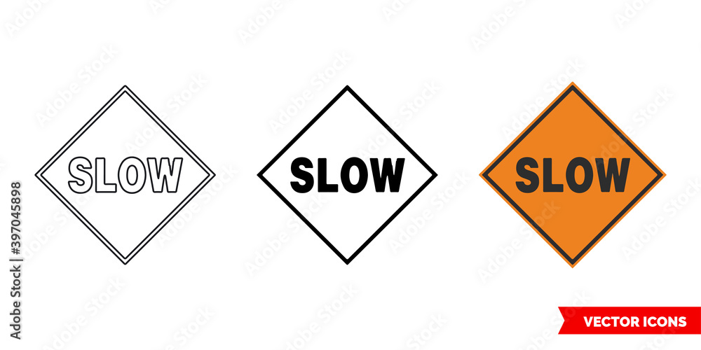 Slow roadworks sign icon of 3 types color, black and white, outline ...