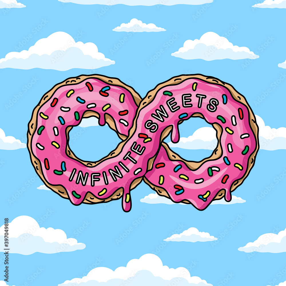 infinity cartoon donut with pink glaze on white background. Mobius ...