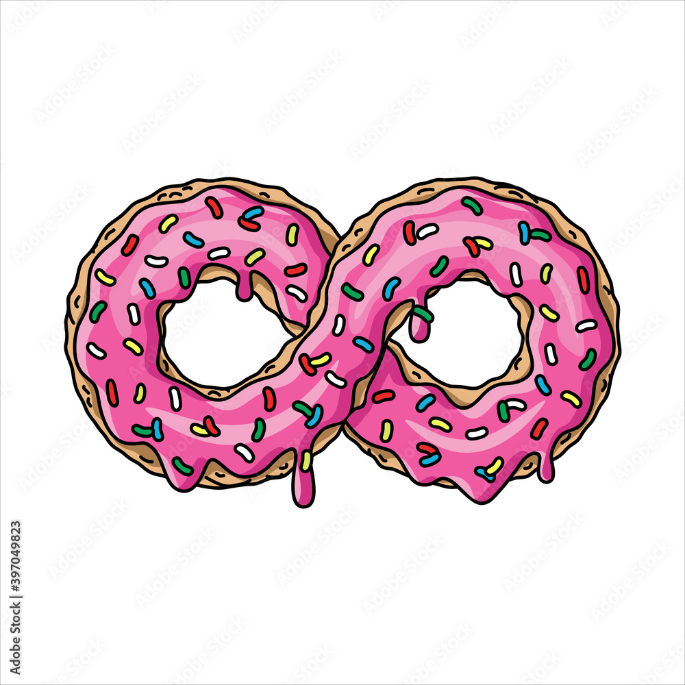infinity cartoon donut with pink glaze on white background. Mobius strip vector illustration ...