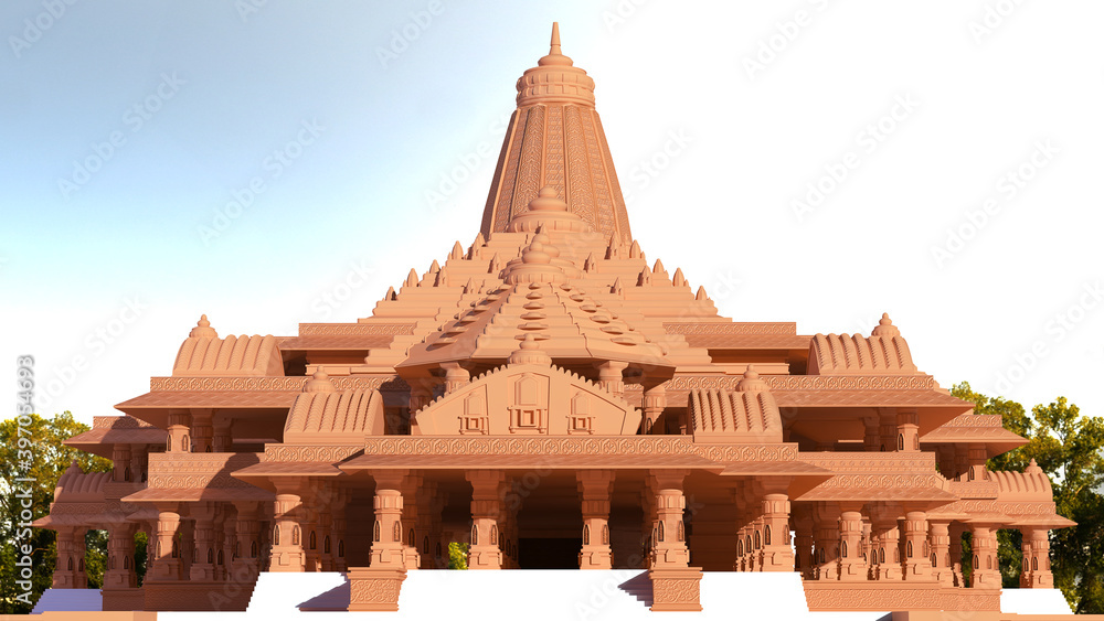 illustration of Hindu mandir of India with Hindi text meaning Shree Ram ...