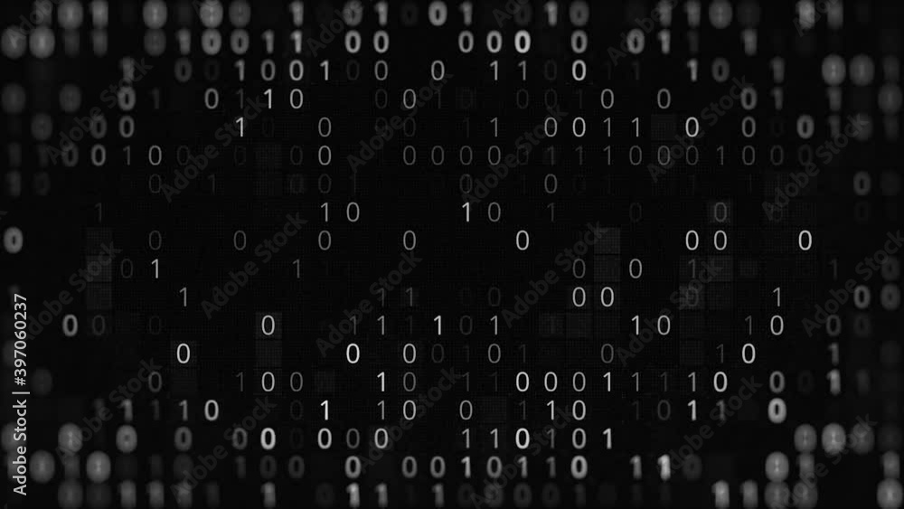 Black and white background with code zero and one. Animation. Binary ...