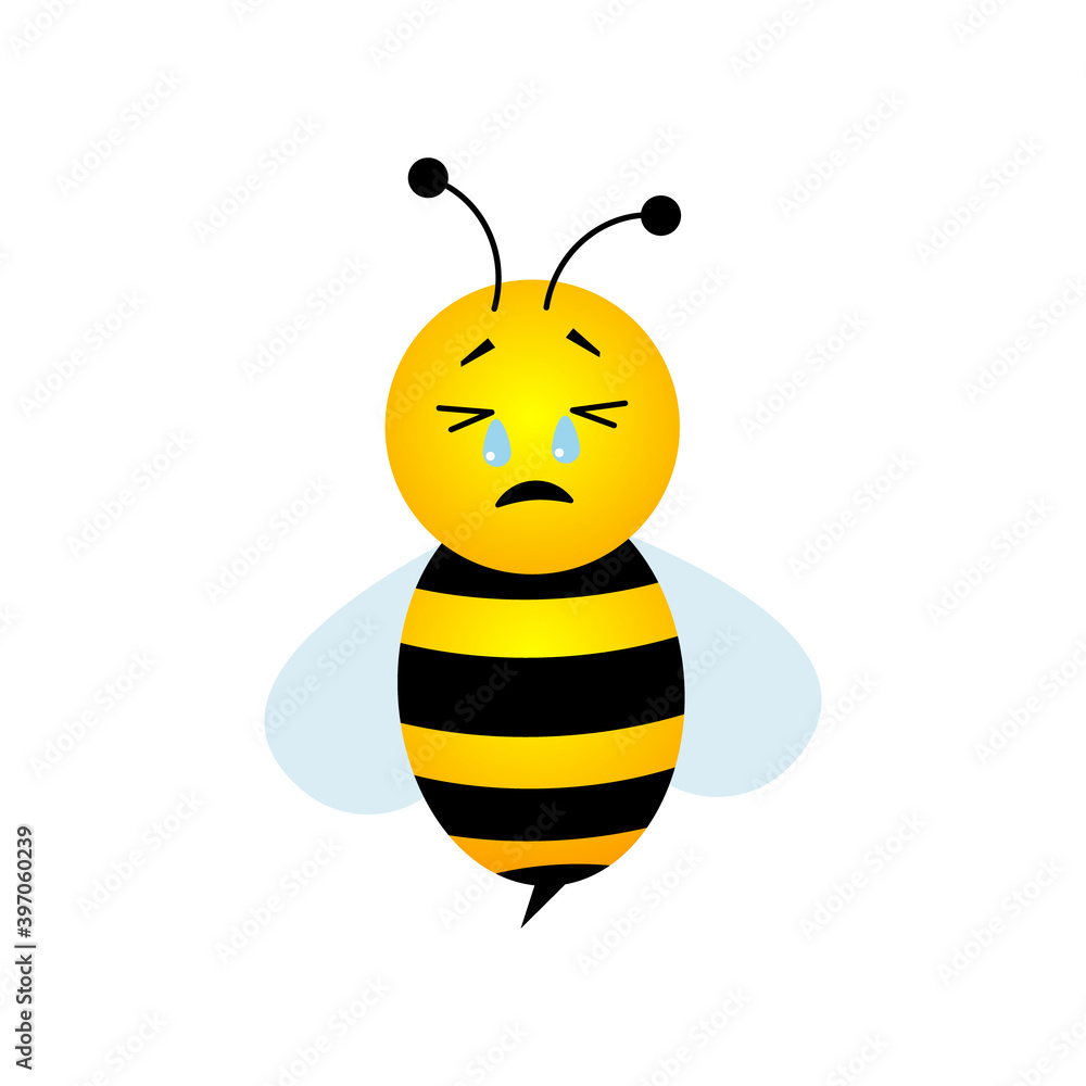 Bee crying. Cute sad bee mascot character. Vector isolated. Stock ...