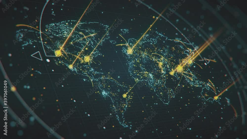 Flashing glowing World map with highlighted areas and interstate ...