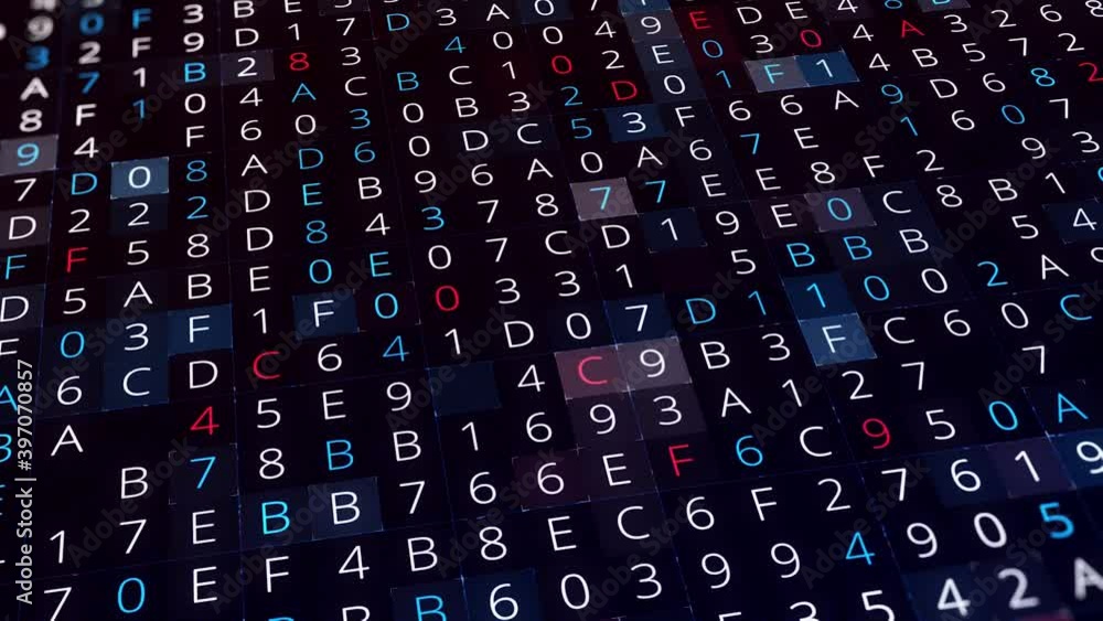 Multi-colored numbers in computer space. Animation. Database with ...