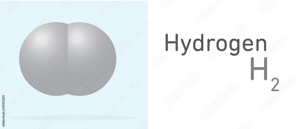 Hydrogen (H2) gas molecule. Space filling model. Structural Chemical ...