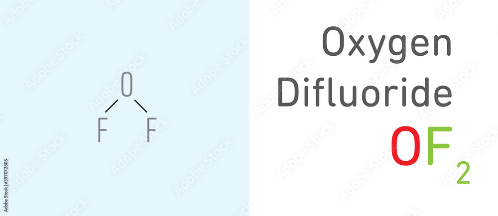 Oxygen Difluoride (OF2) gas molecule.Stick model. Structural Chemical ...