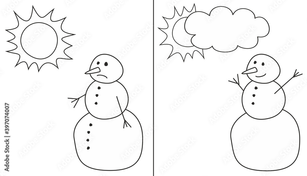 Happy and sad snowman vector illustrations isolated on white background ...