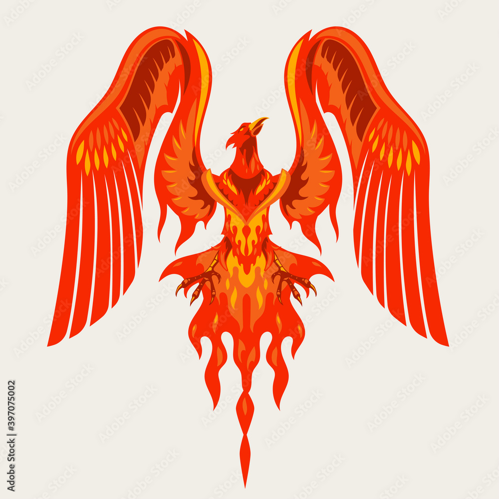 Red Phoenix Mascot Character logo design with fire effect. vector ...