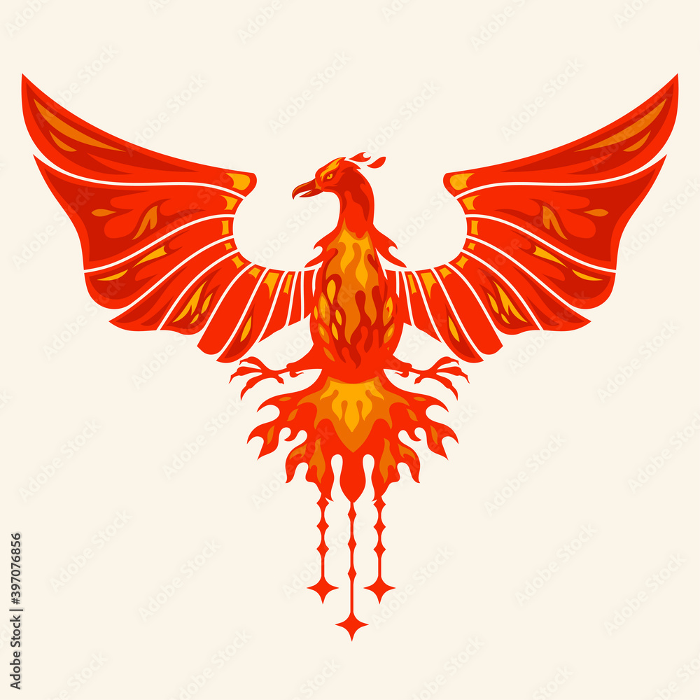 Red Phoenix Mascot Character logo design with fire effect. vector ...