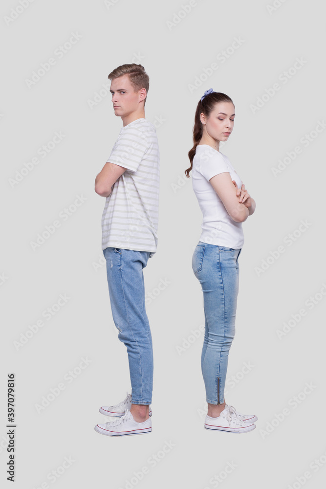 Couple Standing Back to Back after a Fight Isolated. Man and Woman ...