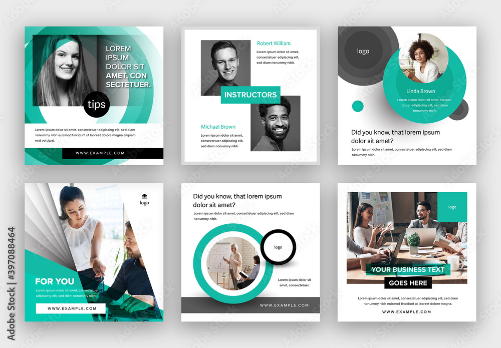 Business Social Media Post Layouts with Teal Accents Stock Template ...