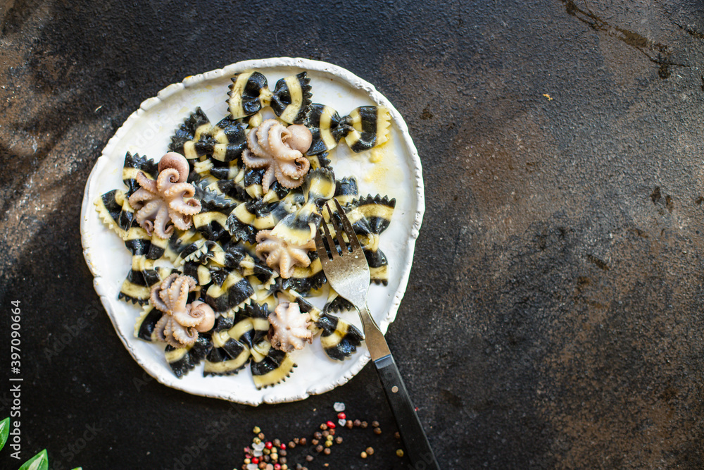 pasta ink cuttlefish seafood farfalle with baby octopus small octopuses ...
