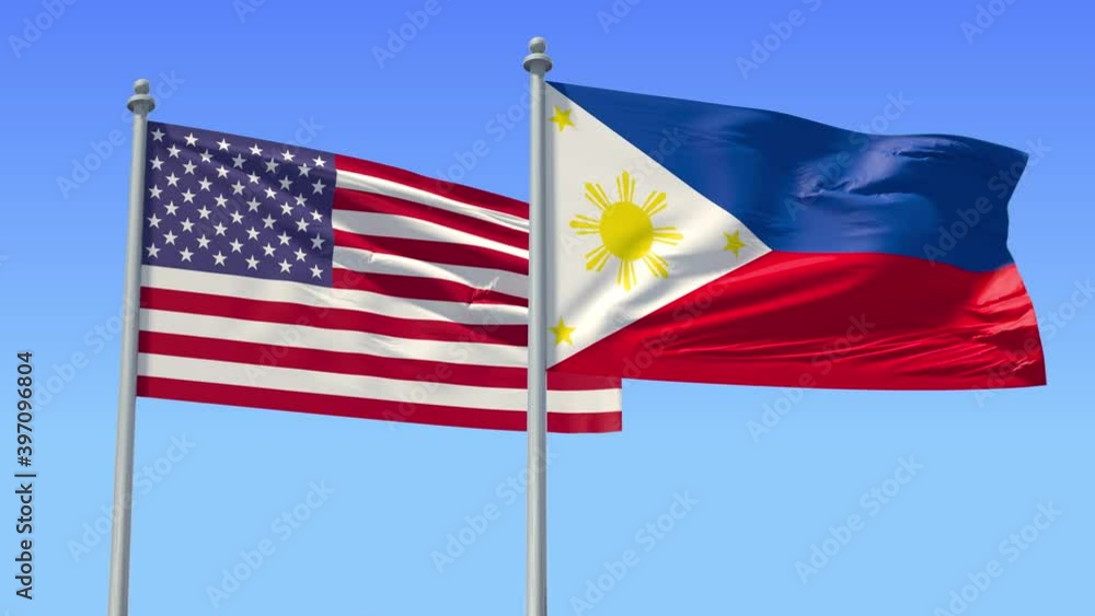 Philippines and USA flag on flagpole excellent quality. Republic of the ...